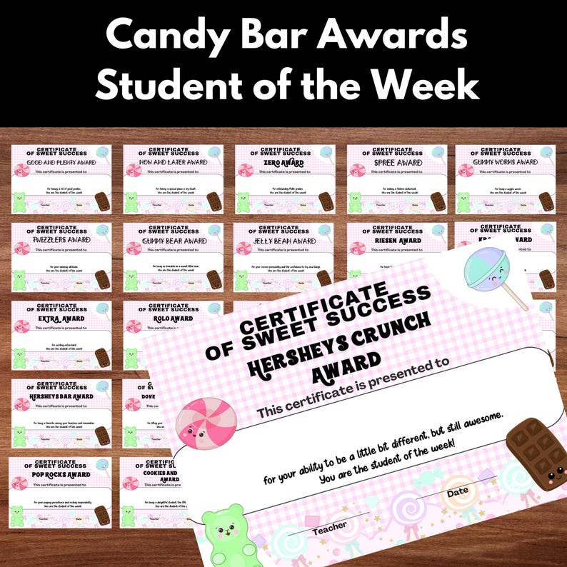 Editable Candy Bar Awards for Students - Student of the Week and ...