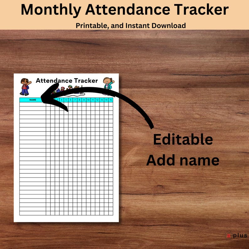 Editable Monthly Attendance Tracker | Printable Classroom Attendance ...