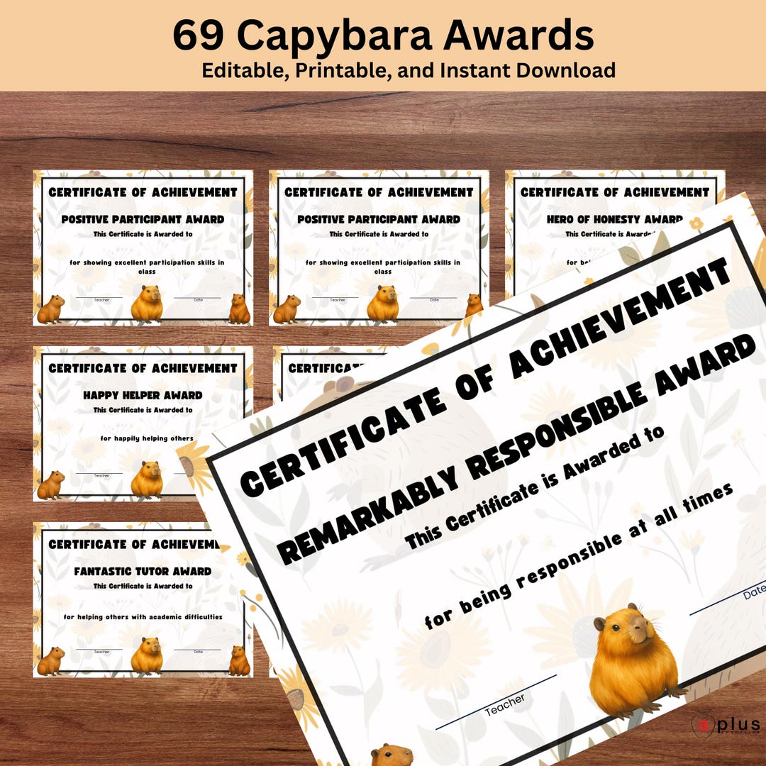 Capybara-themed End-of-year Student Awards Pack for Elementary and ...