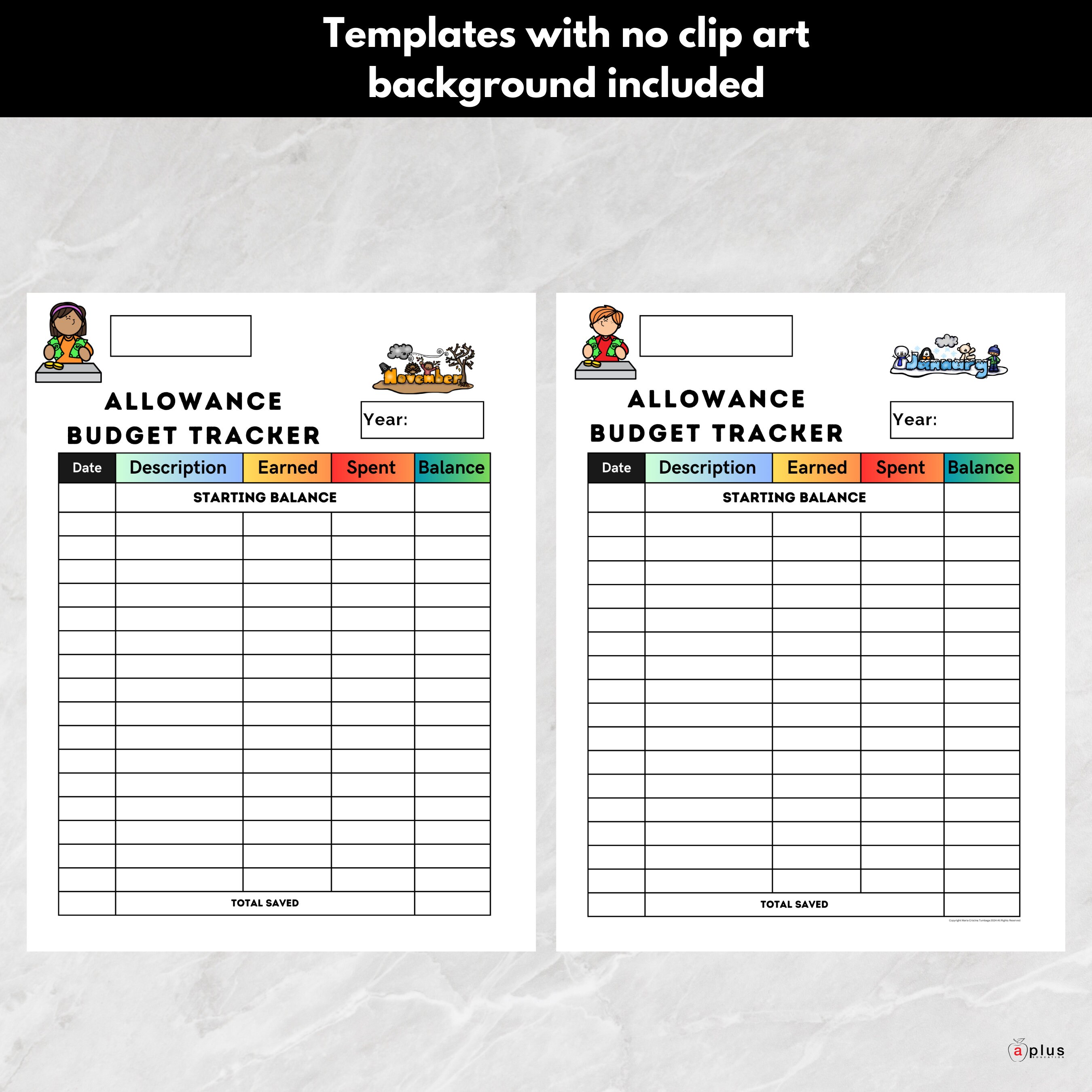 Kids Allowance Budget Tracker Set Editable Monthly Savings Worksheets ...