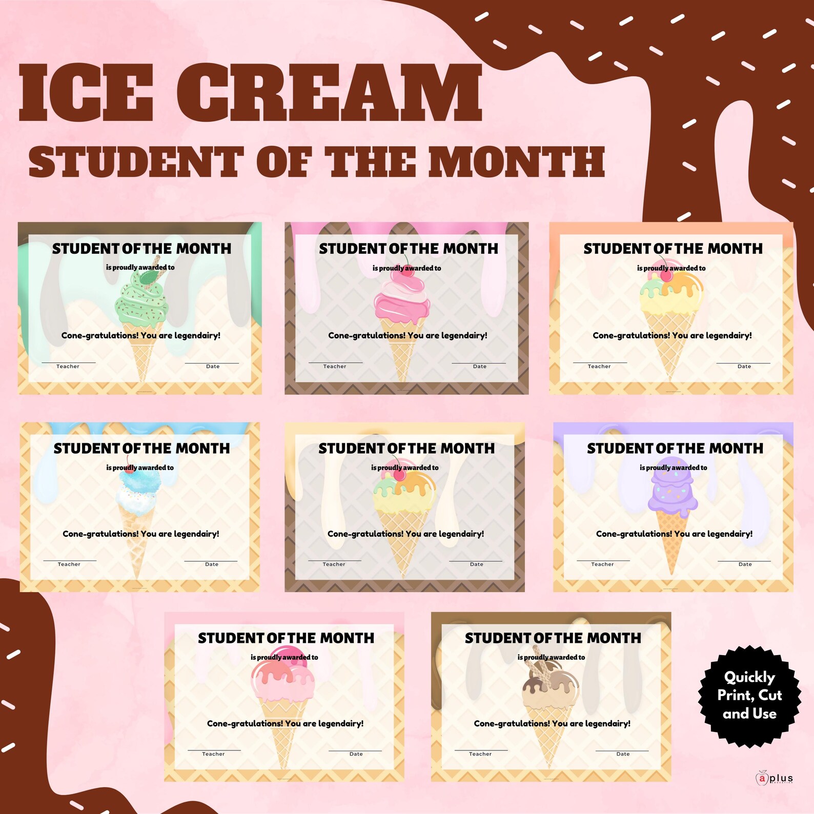 Ice Cream Student of the Week and Month Certificates - Build Confidence ...