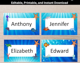 Ocean Theme Under the Sea Classroom Editable Desk Plates Name Tags - Etsy