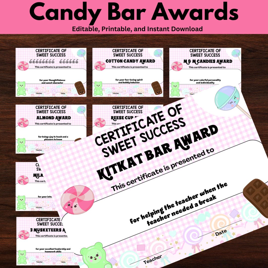 Editable Candy Bar Awards for Students End of Year Recognition ...