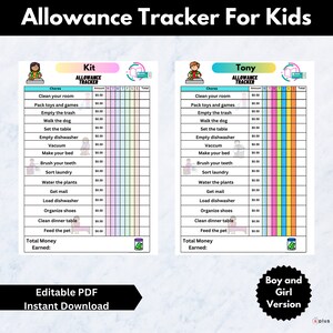 Chore Chart for Kids | Kids Allowance Tracker | Editable PDF Chore ...