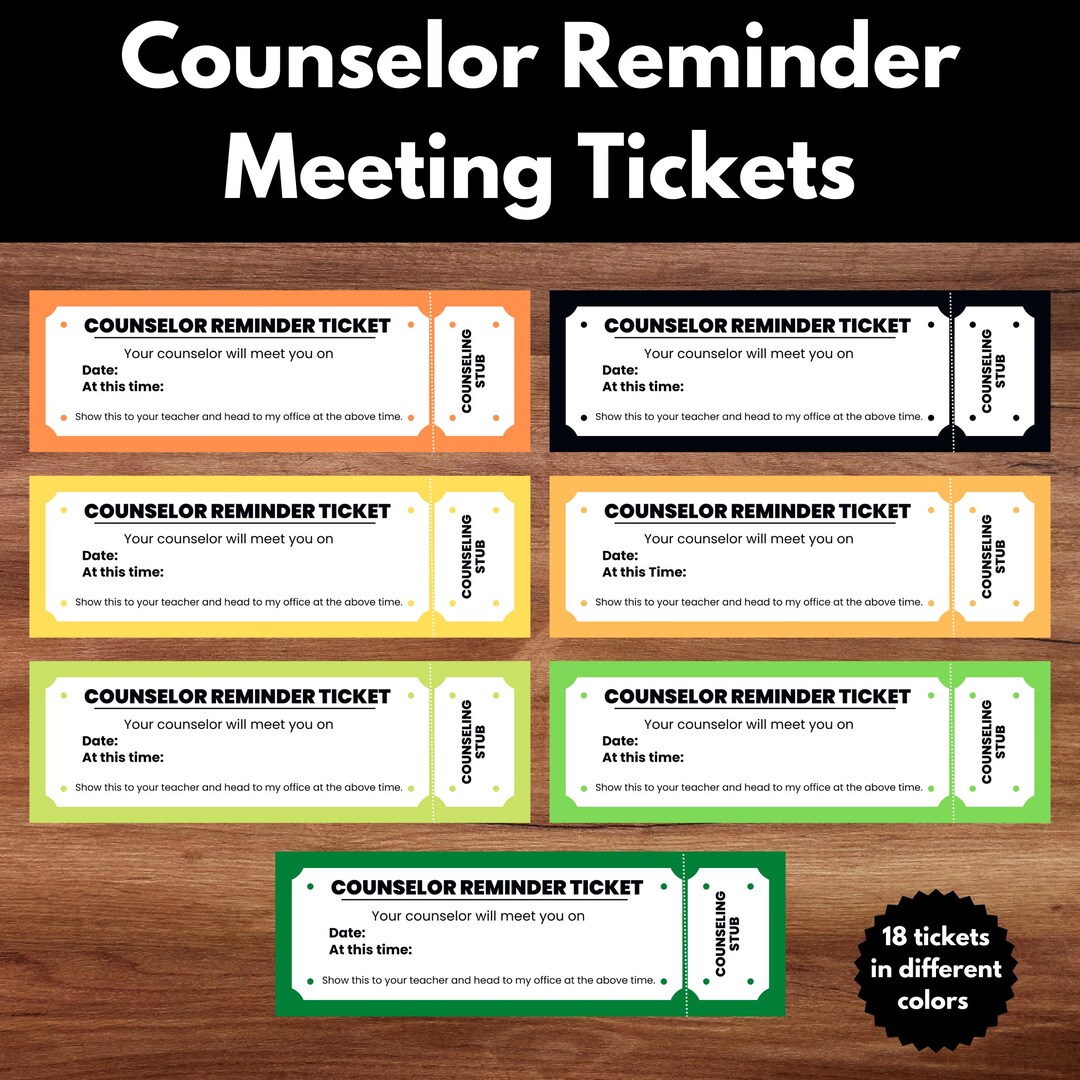 Student Meeting Appointment Reminder Tickets for Teachers - Counseling ...