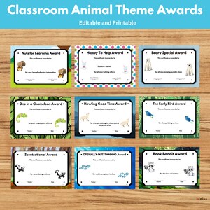 Editable Animal Theme Awards for Students - Customizable Classroom ...