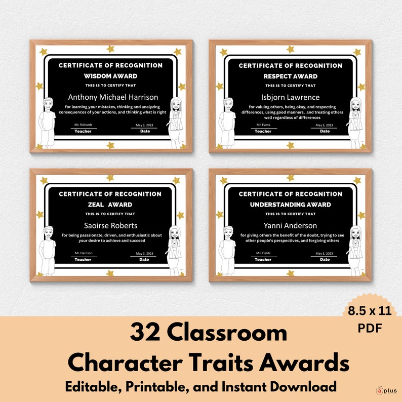 Character Traits Awards for Teens Editable Certificates for Positive ...