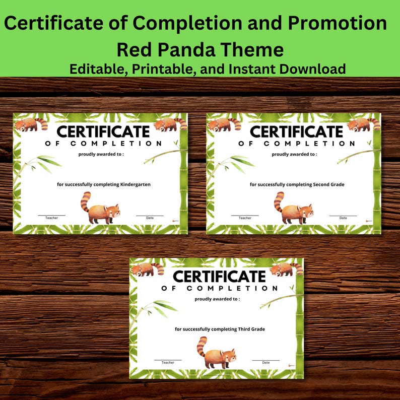 Certificate of Completion and Promotion Red Panda Theme End of Year ...
