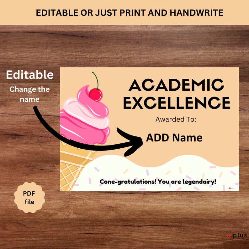 Editable Ice Cream Awards for Students Fun Classroom Reward ...