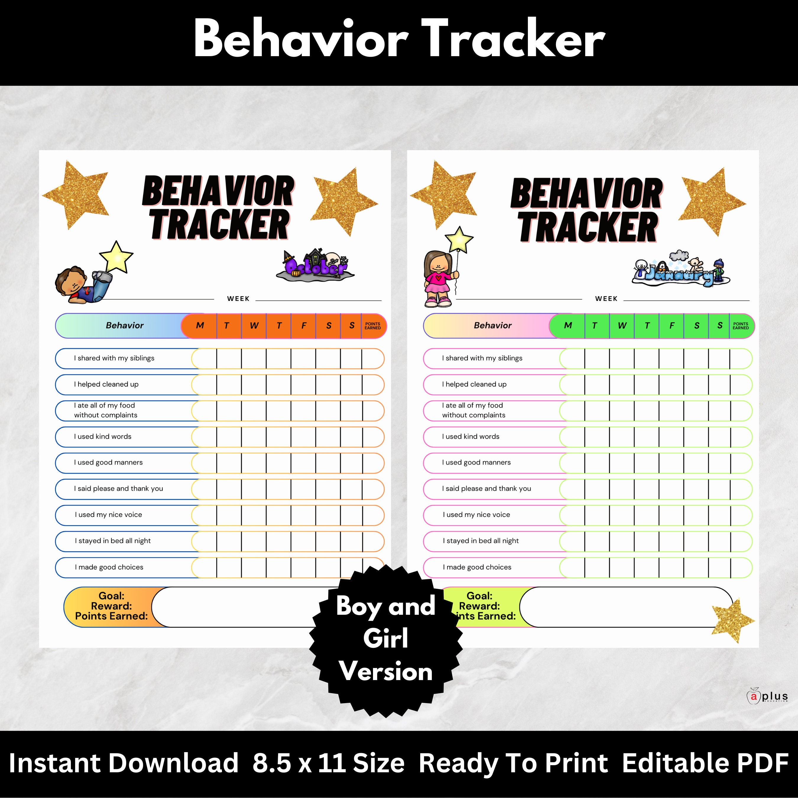 Editable Behavior Tracker for Kids, Good Behavior Chart, Toddler Kid ...