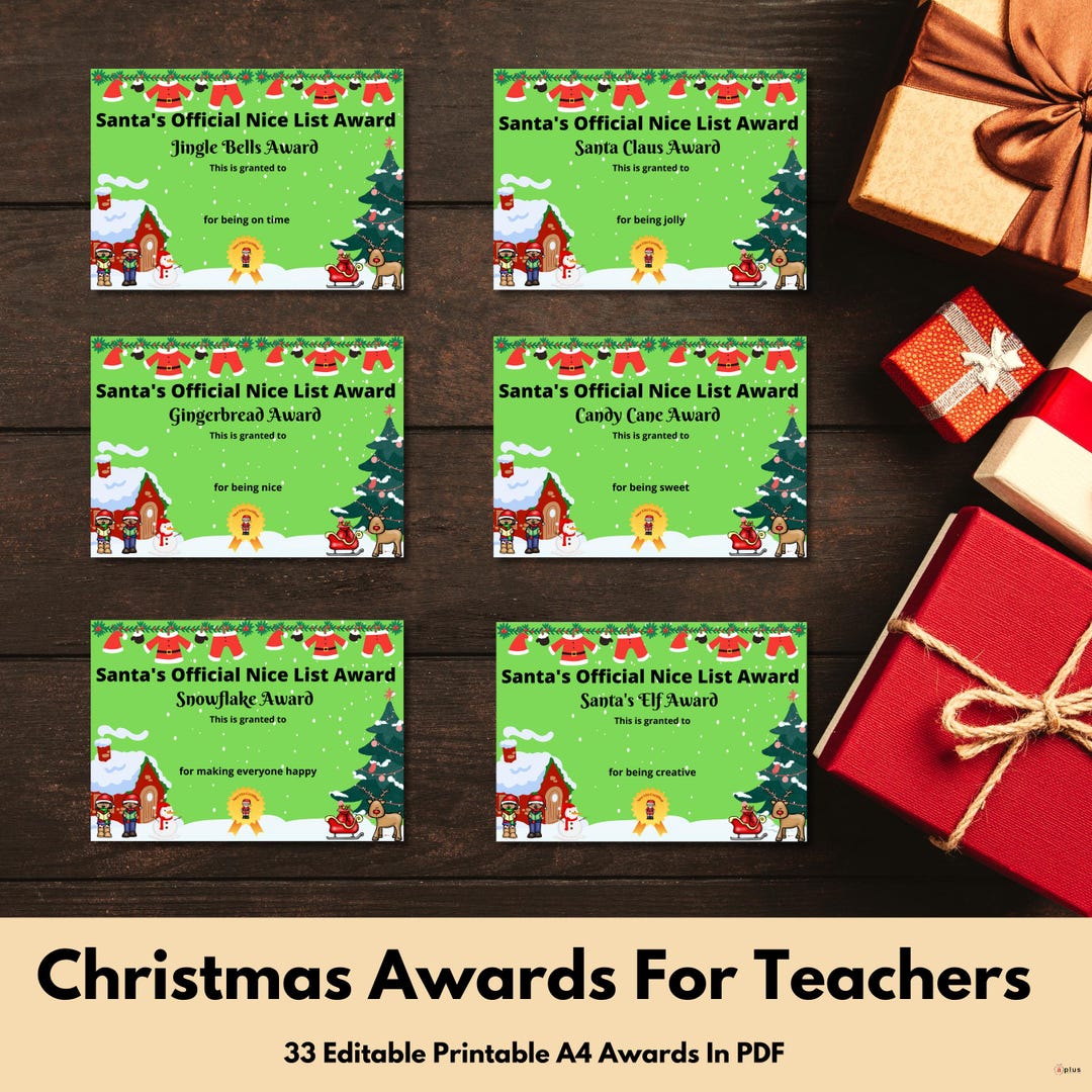 Christmas Teacher Awards - Editable Fun Holiday Gifts for Co-teachers ...