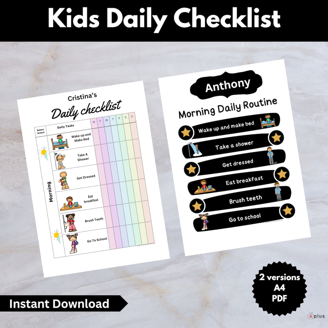 Kids Daily School Checklist Schedule Printable, Editable Chore Chart ...