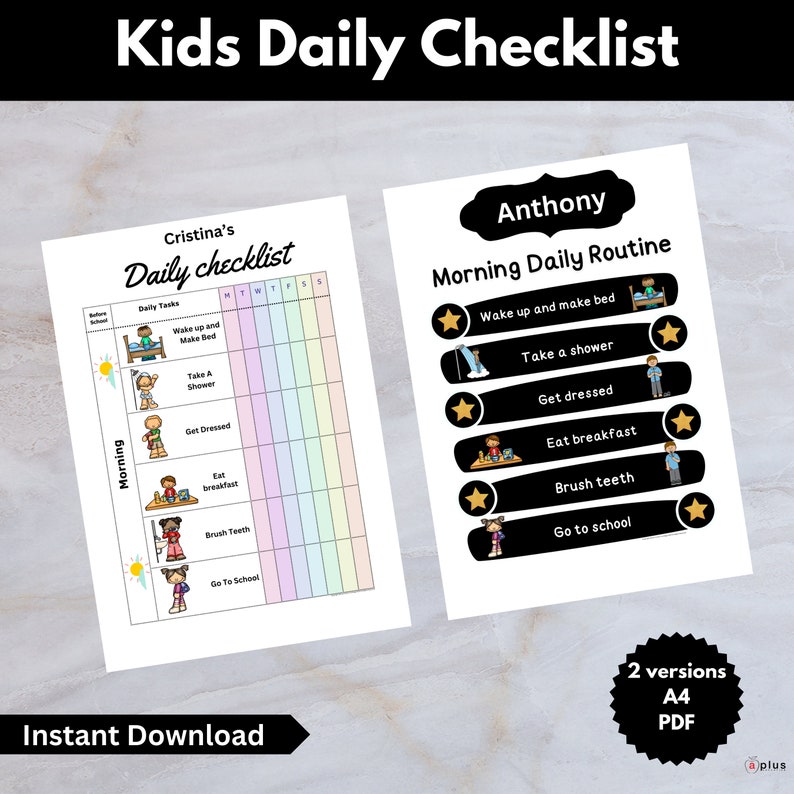 Kids Daily School Checklist Schedule Printable, Editable Chore Chart ...
