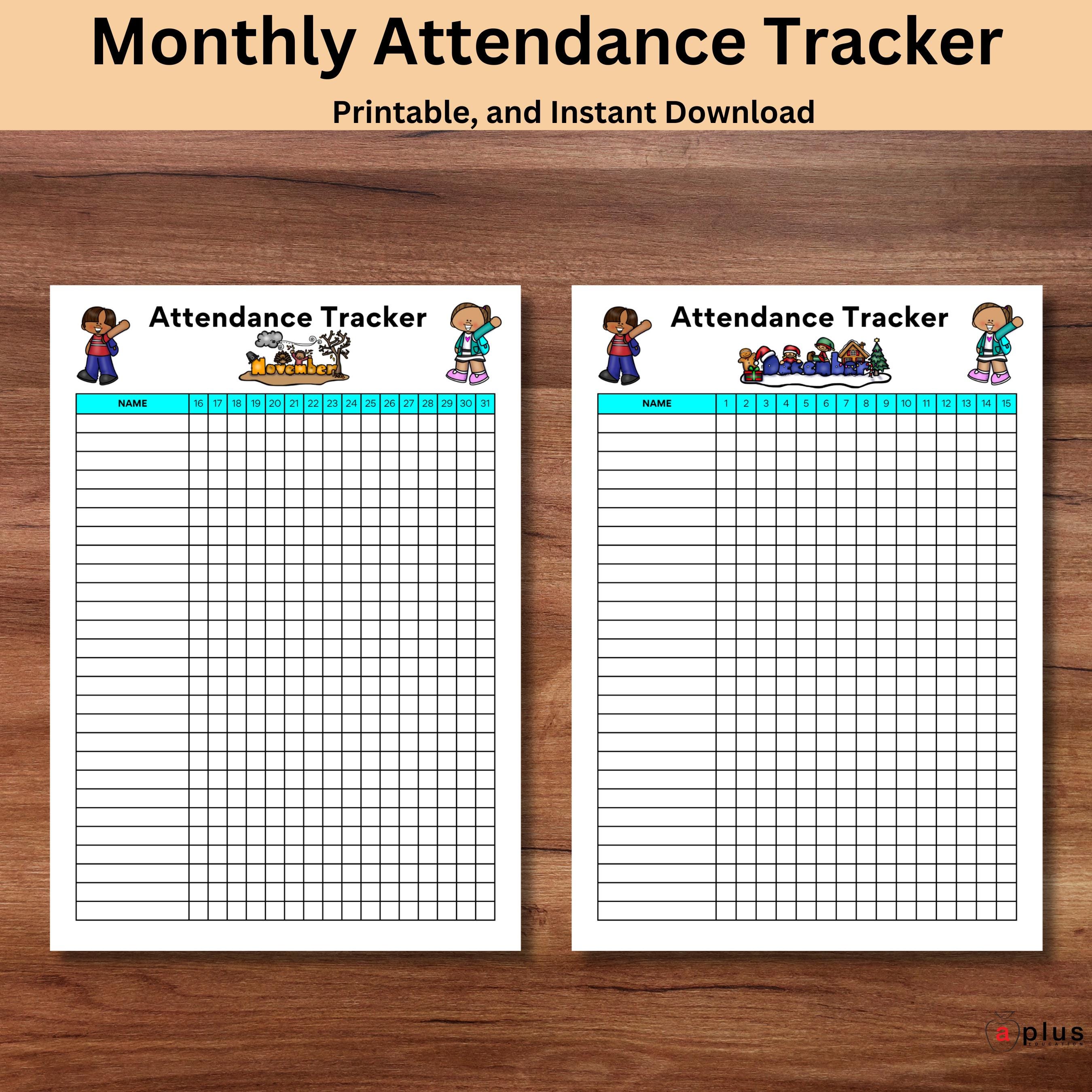 Editable Monthly Attendance Tracker | Printable Classroom Attendance ...