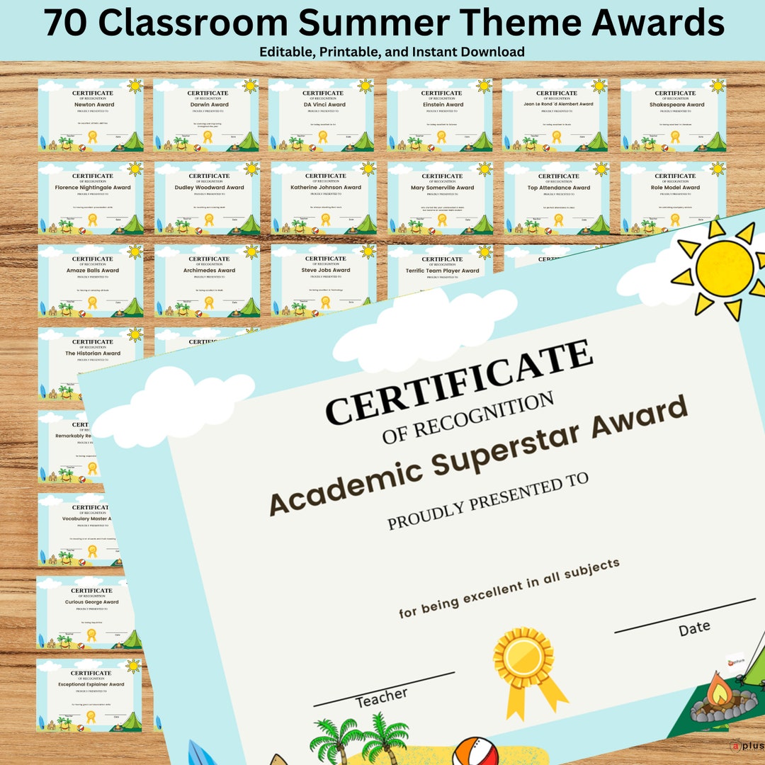 Summer-themed Editable Class Awards for a Stellar End-of-year ...