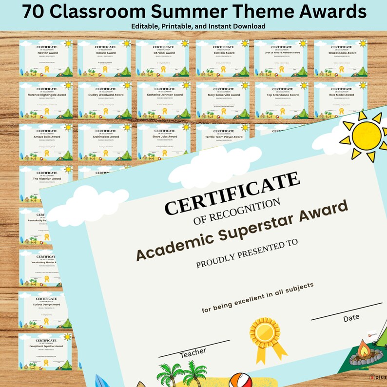 Summer-themed Editable Class Awards for a Stellar End-of-year ...