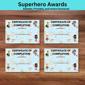 Superhero Awards for Students Editable Certificates for Boys and Girls ...