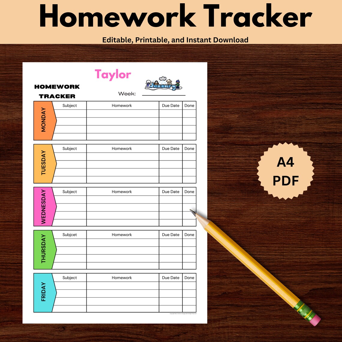 Homework Tracker Printable: Editable Assignment Checklist (A4 PDF) - Etsy