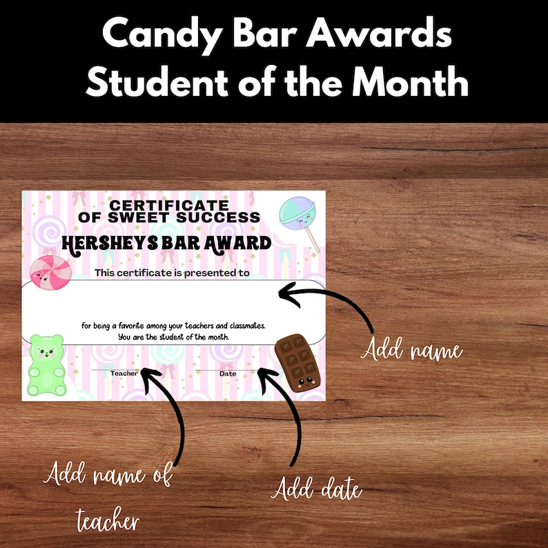 Editable Candy Bar Awards for Students - Student of the Week and ...