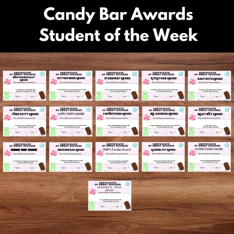 Editable Candy Bar Awards for Students - Student of the Week and ...