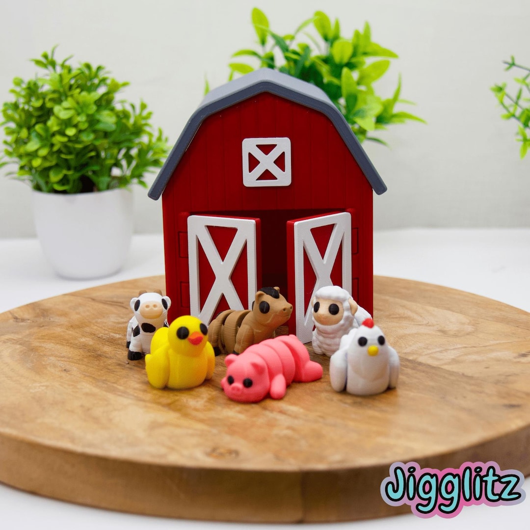 Barnyard Farm Pack – 3D Printed Articulated Animal Toy Set With Barn ...