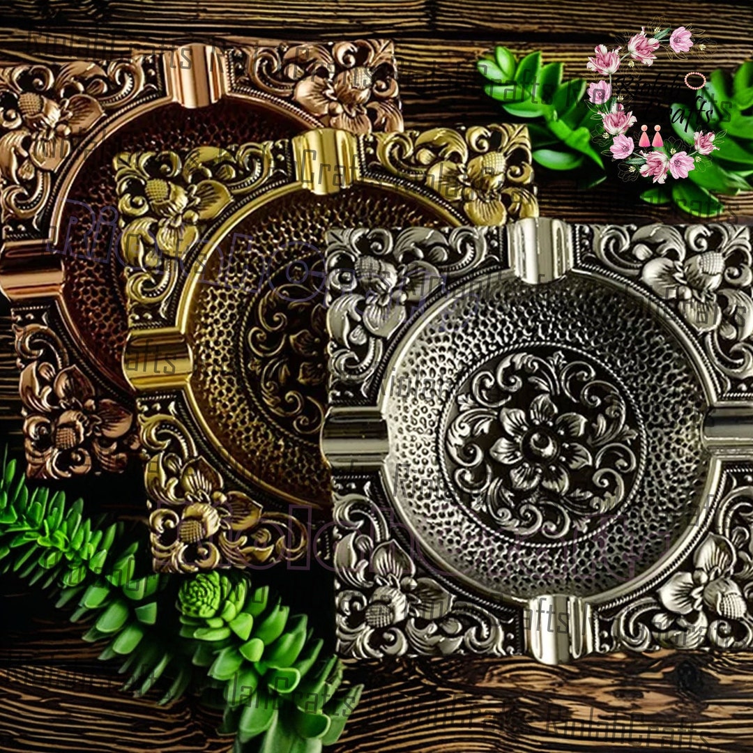 Retro Embossed Pattern Ashtray, Desktop Decorative Metal Ornaments ...