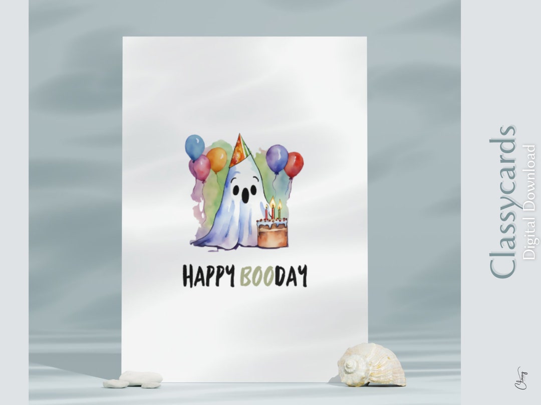 Cute Halloween Ghost Birthday Card, Happy Birthday Card, Digital ...