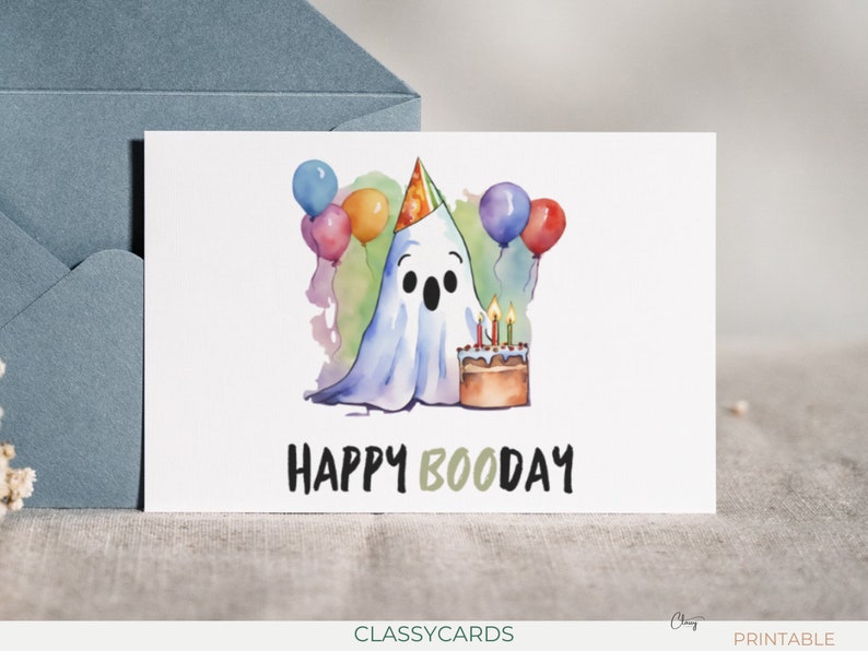 Cute Halloween Ghost Birthday Card, Happy Birthday Card, Digital ...