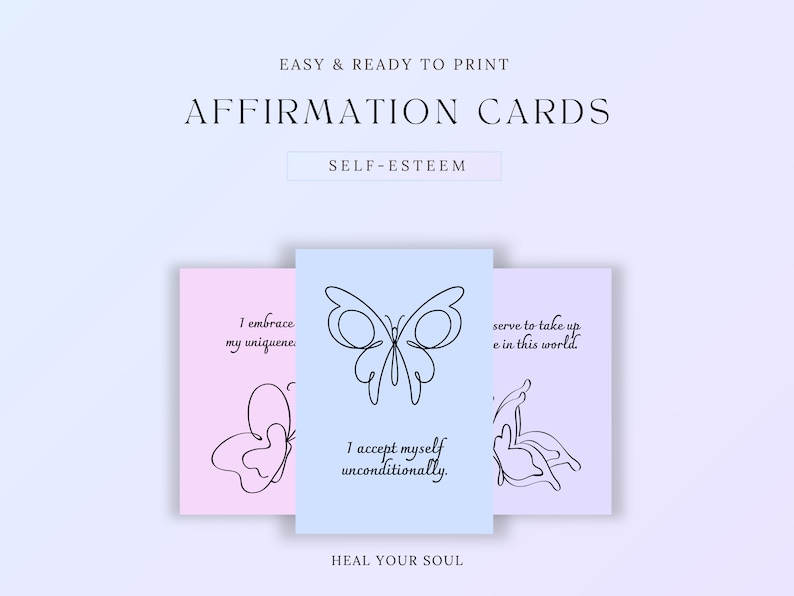 Self-esteem Affirmation Cards. Self Love. Mental Health. Confidence ...