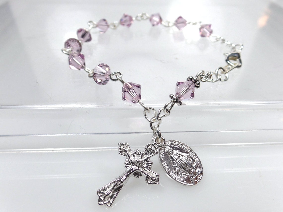 Light Amethyst Crystal June Birthstone Rosary Bracelet | Etsy