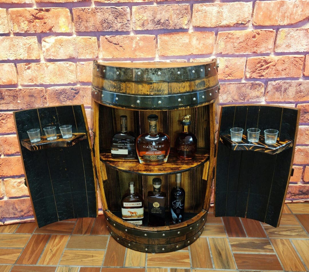 Whiskey Barrel Half Barrel Cabinet With Doors Whiskey Barrel Liquor ...