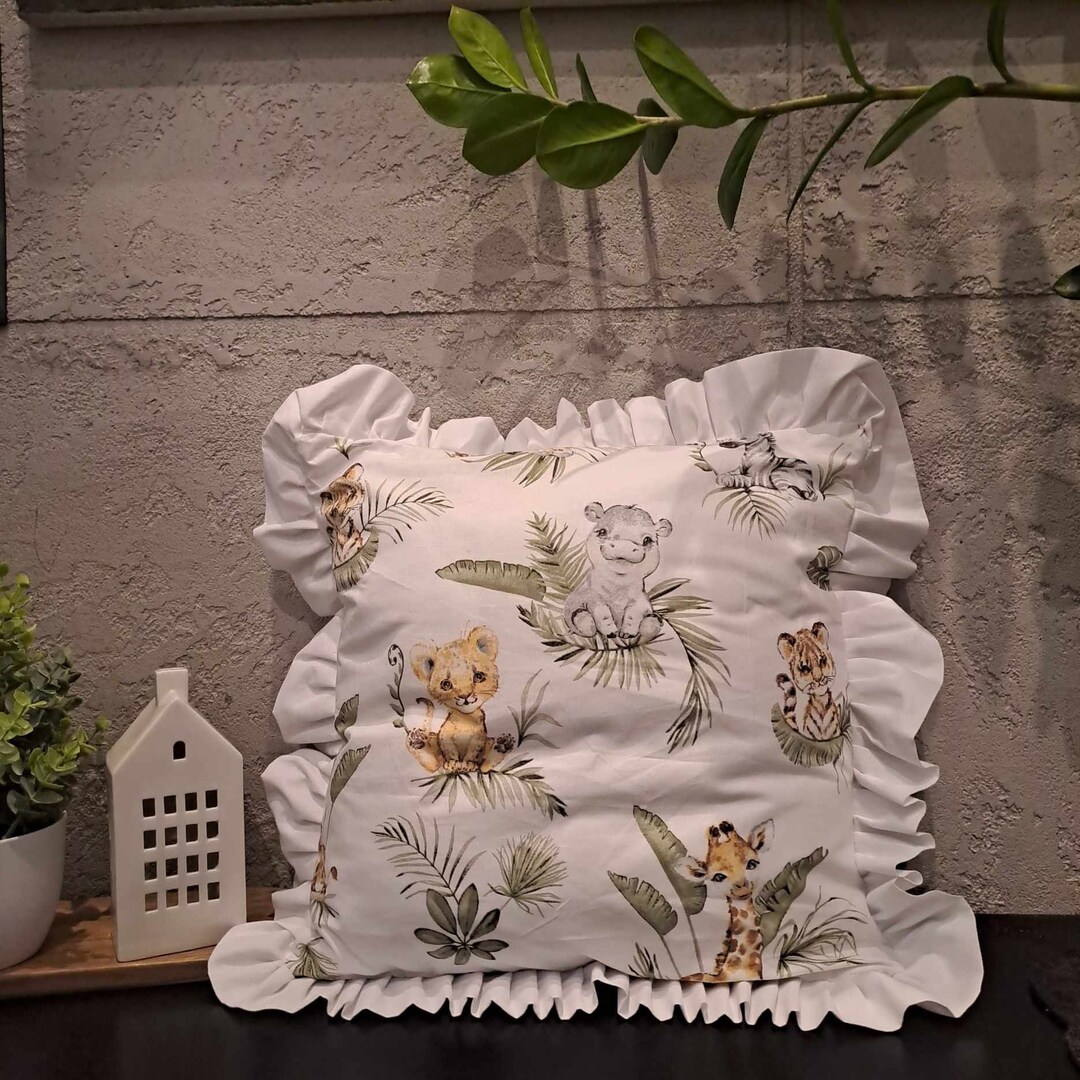 Pillowcase With Ruffles for Children's Pillow SAFARI Motif, Sweet ...