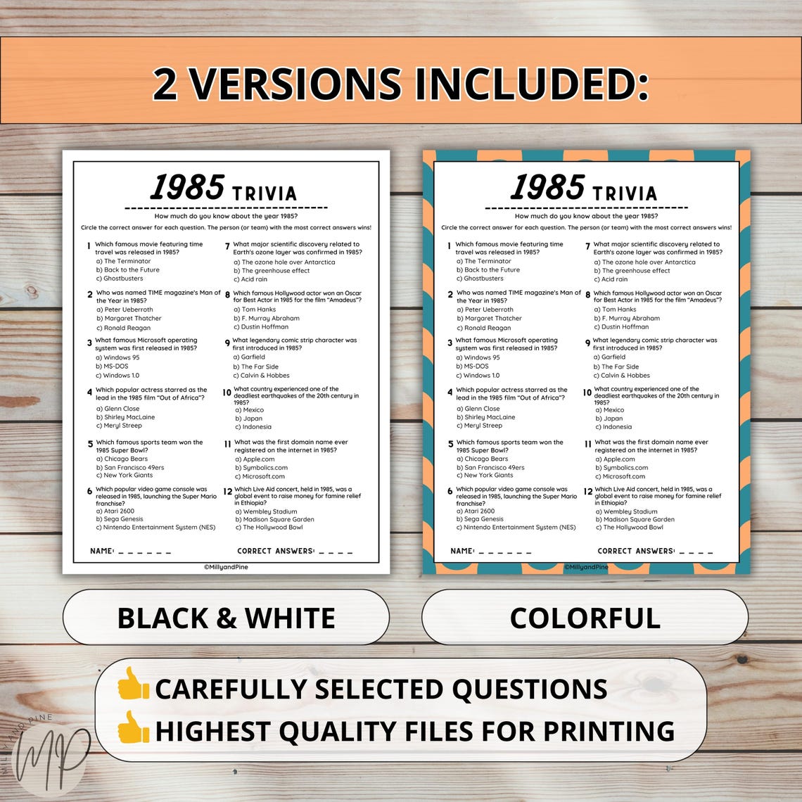 1985 Trivia Game 40th Birthday Born in 1985 Printable Game Adult ...