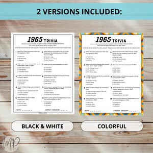 1965 Trivia Game 60th Birthday Born in 1965 Printable Games Adult ...