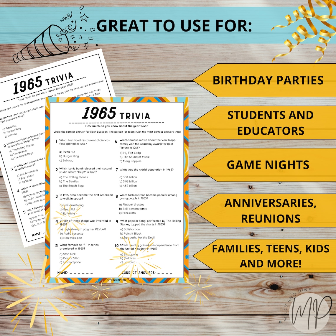 1965 Trivia Game 60th Birthday Born in 1965 Printable Games Adult ...