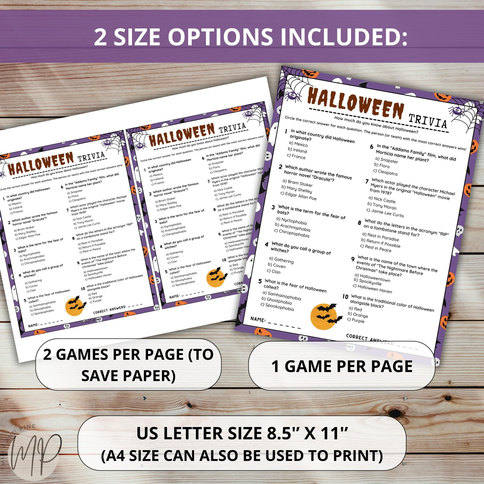 Halloween Trivia Game Printable for Adults Kids Family Halloween Party ...