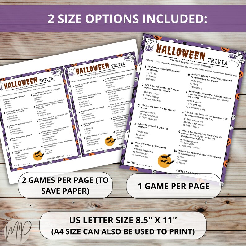 Halloween Trivia Game Printable for Adults Kids Family Halloween Party ...