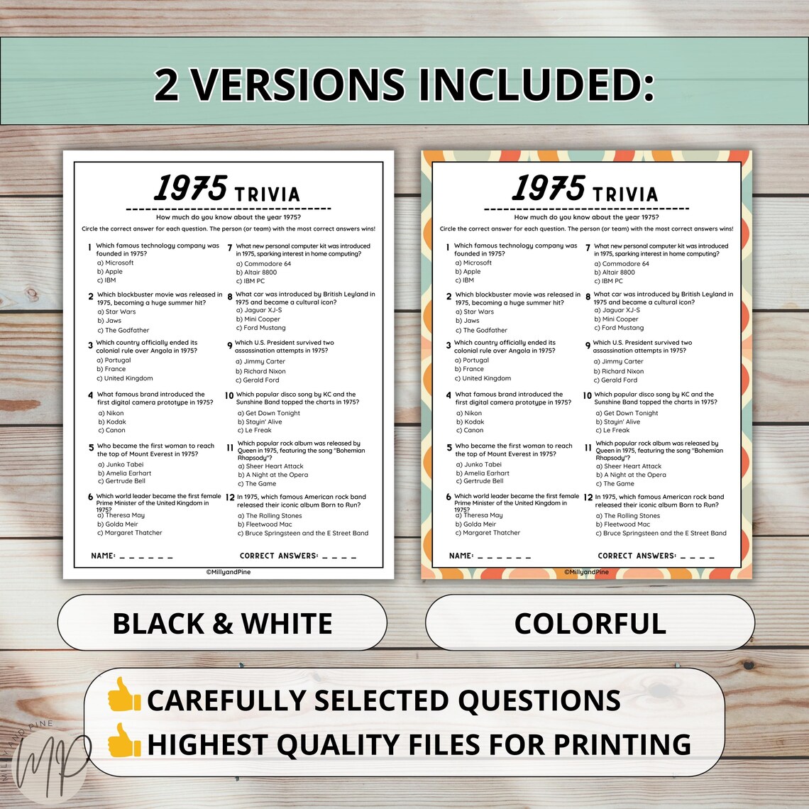 1975 Trivia Game 50th Birthday Born in 1975 Printable Game Adult ...