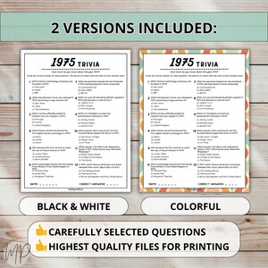 1975 Trivia Game 50th Birthday Born in 1975 Printable Game Adult ...