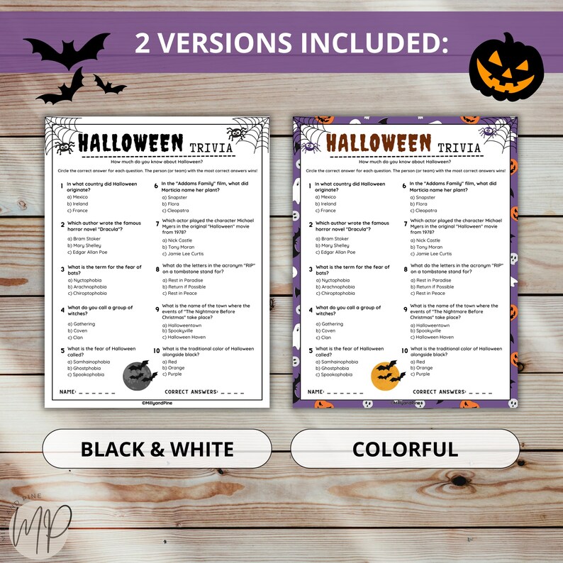 Halloween Trivia Game Printable for Adults Kids Family Halloween Party ...