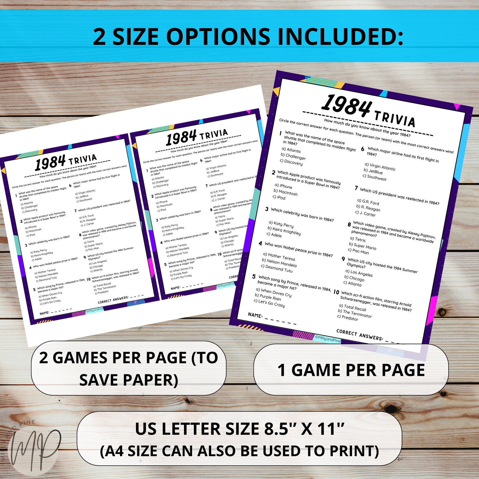 1984 Trivia Game 40th Birthday Born in 1984 Printable Games Adult ...