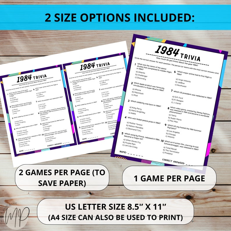 1984 Trivia Game 40th Birthday Born in 1984 Printable Games Adult ...