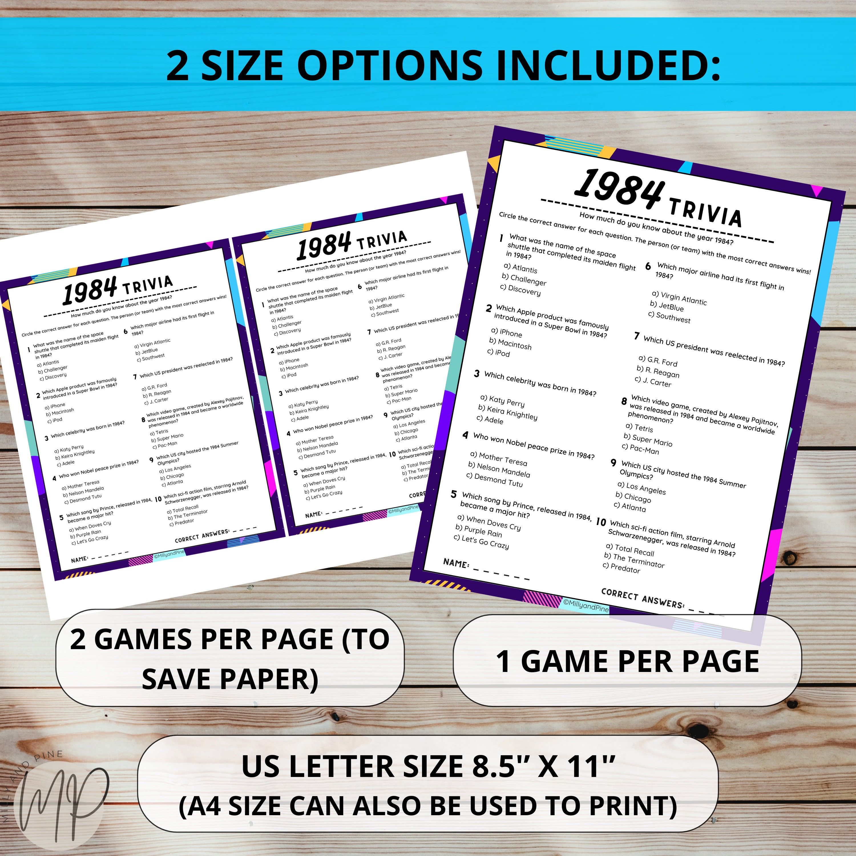 1984 Trivia Game 40th Birthday Born in 1984 Printable Games Adult ...