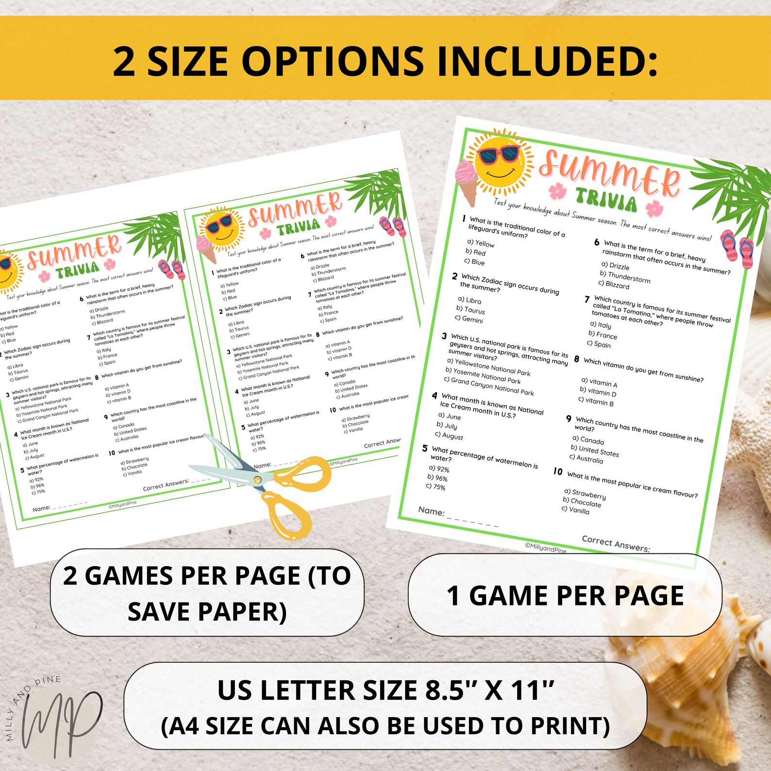 Summer Trivia Quiz Game Family Reunion Games Printable 10th Birthday ...