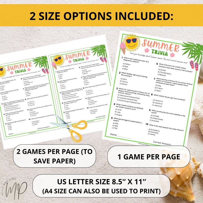 Summer Trivia Quiz Game Family Reunion Games Printable 10th Birthday ...