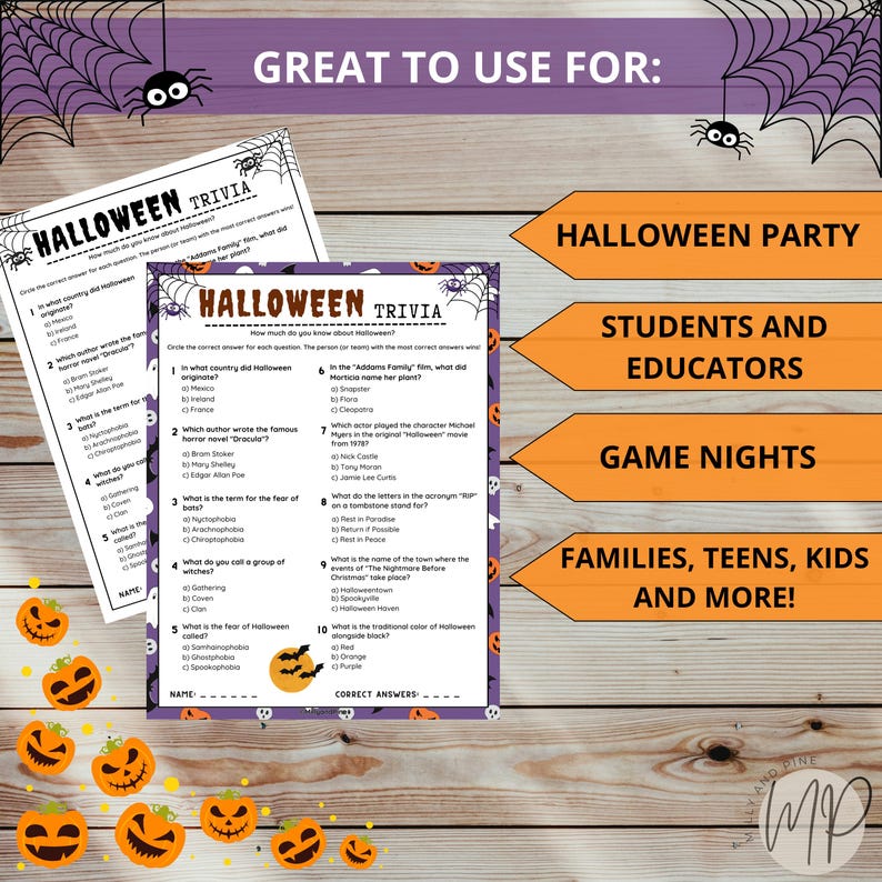 Halloween Trivia Game Printable for Adults Kids Family Halloween Party ...