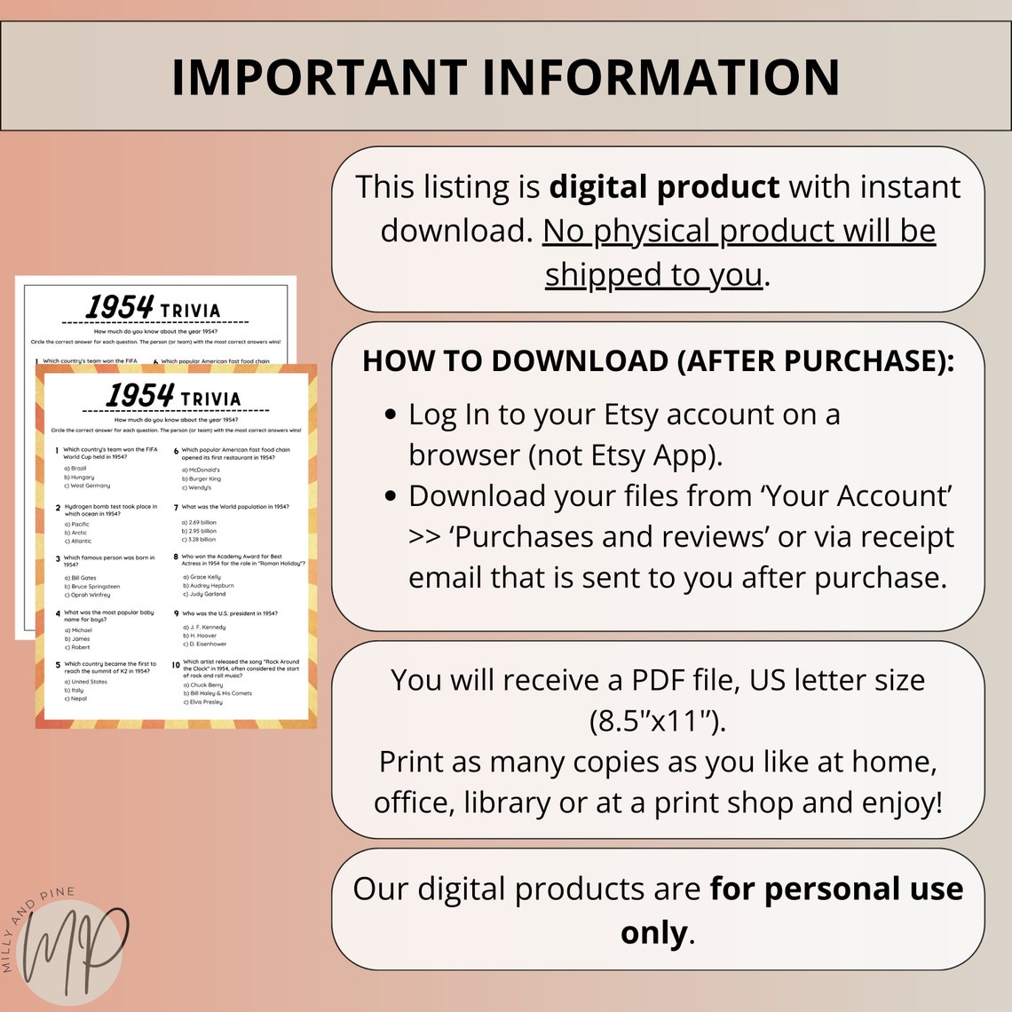 1964 Trivia Game 60th Birthday Born in 1964 Printable Games Adult ...