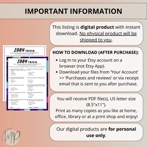 1984 Trivia Game 40th Birthday Born in 1984 Printable Games Adult ...
