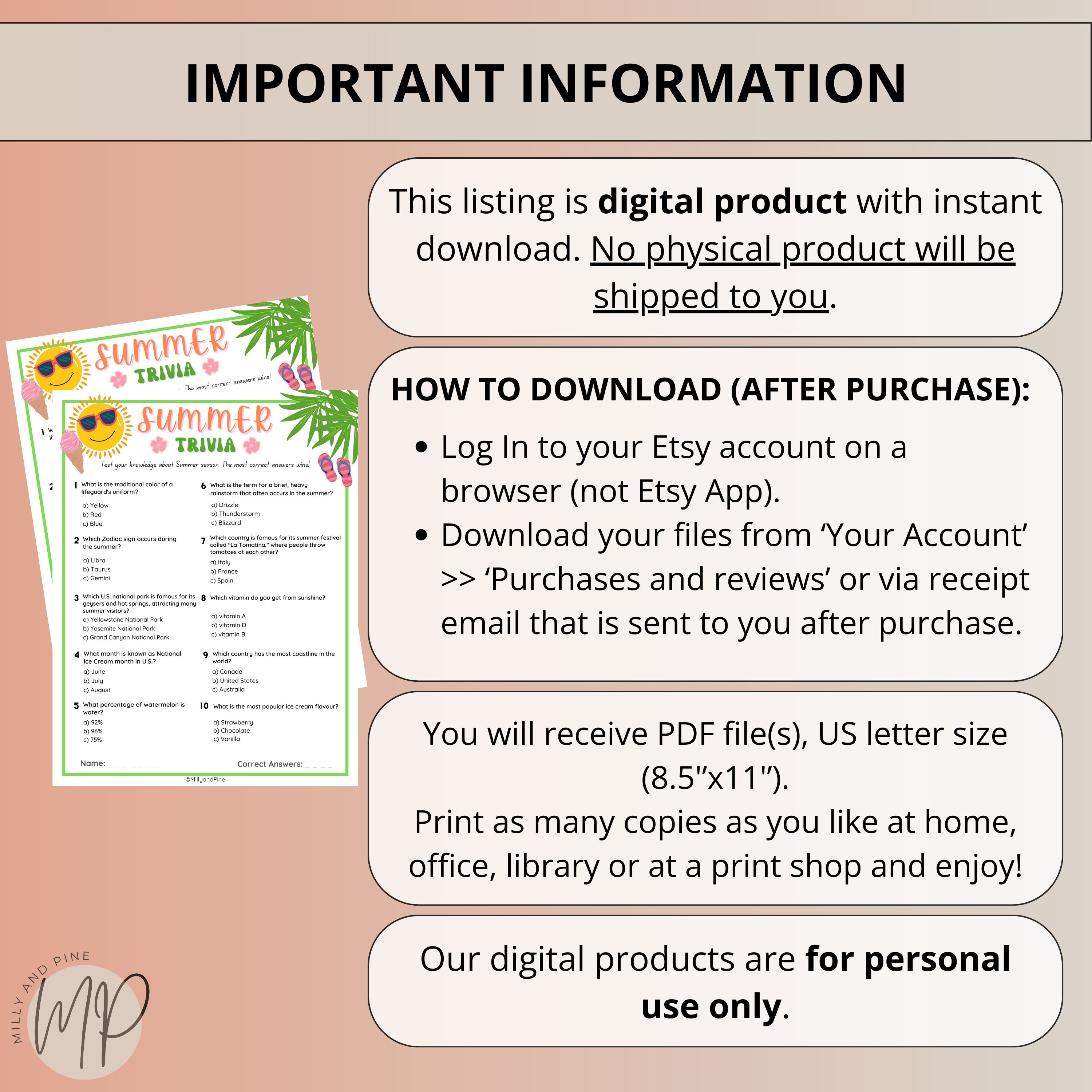 Summer Trivia Quiz Game Family Reunion Games Printable 10th Birthday ...