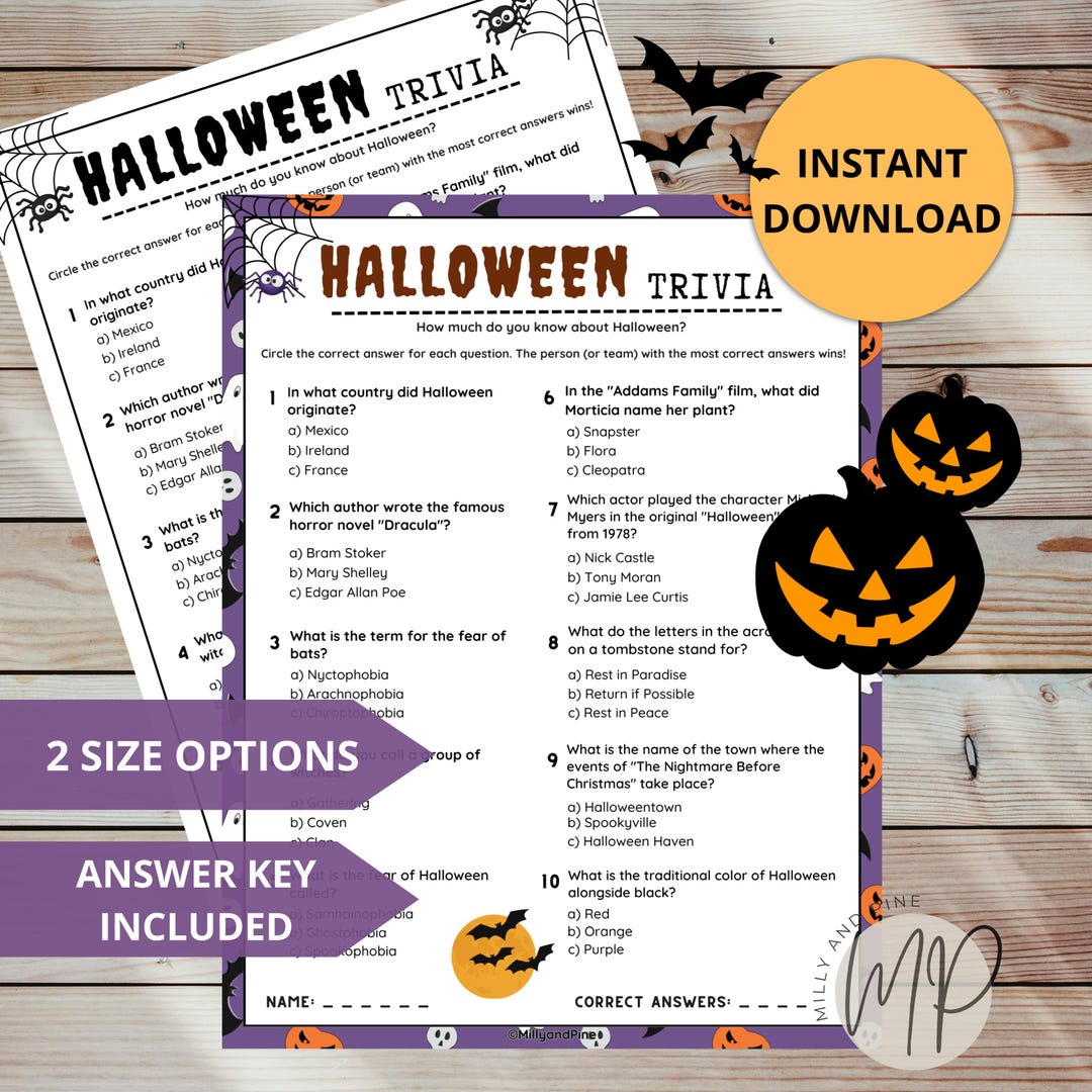 Halloween Trivia Game Printable for Adults Kids Family Halloween Party ...